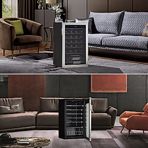 Techomey Wine Cooler Refrigerator, 34 Bottle Wine Cooler for Home Freestanding with Digital Temperature Control, Clear Glass Door, Soft LED Light, Stainless Steel, Black