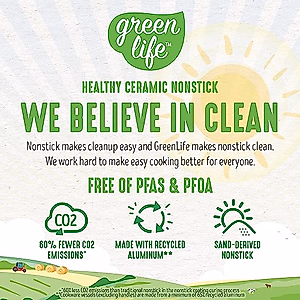 GreenLife Soft Grip Healthy Ceramic Nonstick 16 Piece Kitchen Cookware Pots and Frying Sauce Pans Set, PFAS-Free, Dishwasher Safe, Turquoise