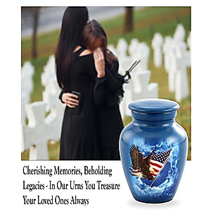 American Glory Keepsake Urn - American Flag with Eagle Mini Urn for Ashes - Token Urn - Patriotic Mini Jar - American Flag Soaring Eagle Sharing Urn with Premium Case & Velvet Bag (Keepsake)