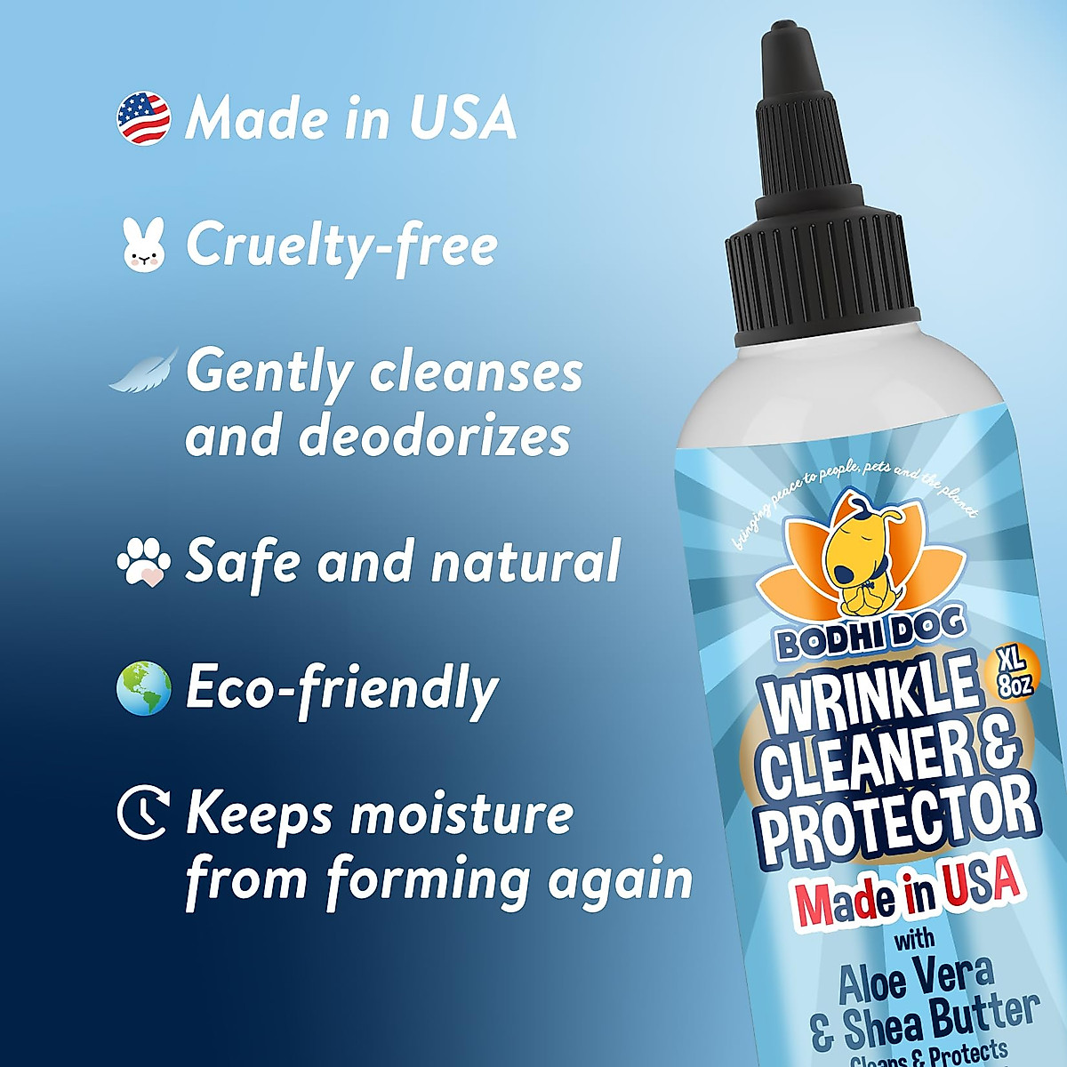 Bodhi Dog Wrinkle Cleaner and Protector | Extra Large 8oz | Soother & Protect Wrinkles & Skin | Stain Remover & Anti Itch for Bulldogs & Pugs | Made in The USA