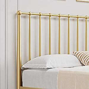 Amyove Gold Bed Frame Full Size Bed Frame with Modern Headboard, Platform Bed 14 Inches Metal Mattress Foundation for Storage, No Box Spring Needed, Easy Assembly, Gold