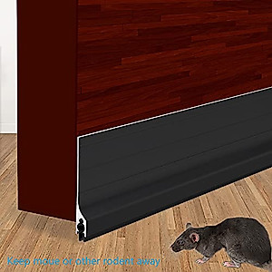 CQMMA 42 inches Door Draft Stopper Metal Under Bottom Mouse Seal Strip Aluminum Noise Blocker with Rubber Sweep, Black
