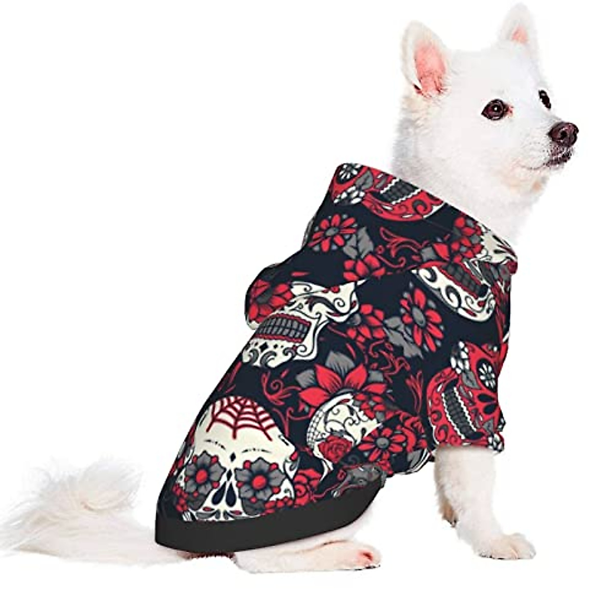 Sugar Skull with Floral Pet Wear Hoodies Pet Dog Clothes Puppy Hoodies Dog Hoodies Costumes Pet Sweater XL