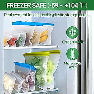 Reusable Freezer Bags Extra Thick & Leak Proof, 9 Pack BPA Free Silicone Bags for Food Storage, Travel, Marinate Meats, Fruit - 3 Gallon Bags & 3 Quart Bags & 3 Snack Bags