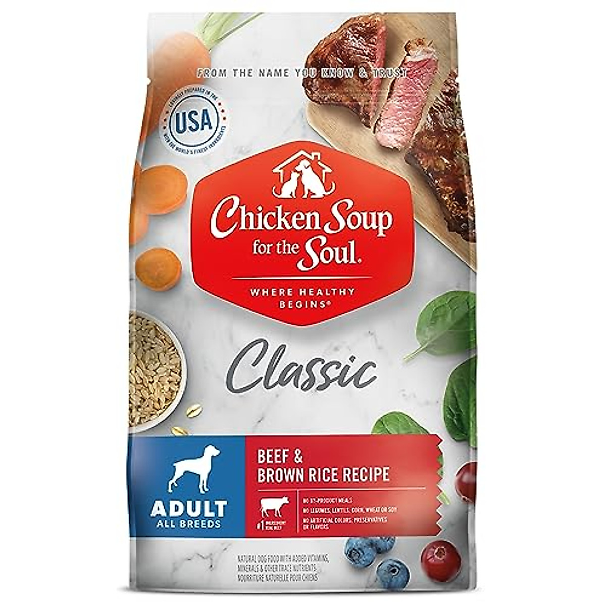 Chicken Soup For The Soul Classic Dry Adult Dog Food, Beef & Brown Rice Recipe, 4.5 Pound Bag | Soy Free, Corn Free, Wheat Free, Dry Dog Food Made with Real Ingredients