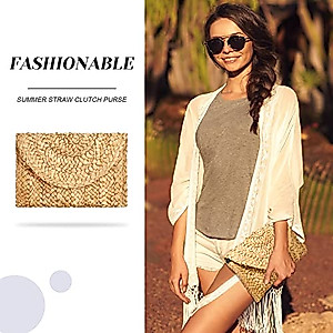 2 Pcs Straw Shoulder Bag Clutch Straw Crossbody Bags Straw Summer bags Handmade Envelope Purse for Women (Light Coffee)