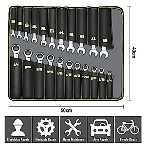 AIRAJ 22 Pcs Ratcheting Wrench Set, SAE 1/4-3/4 Inch & 6-18 Mm, Standard Combination Ratchet Wrenches Set for Car Repair and Household Equipment Repair, Chrome Vanadium Steel, Portable Handbag…