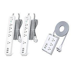 2 Pack Power Strip Surge Protector and Extension Cord with 3 USB Ports 3 Widely Spaced Outlets