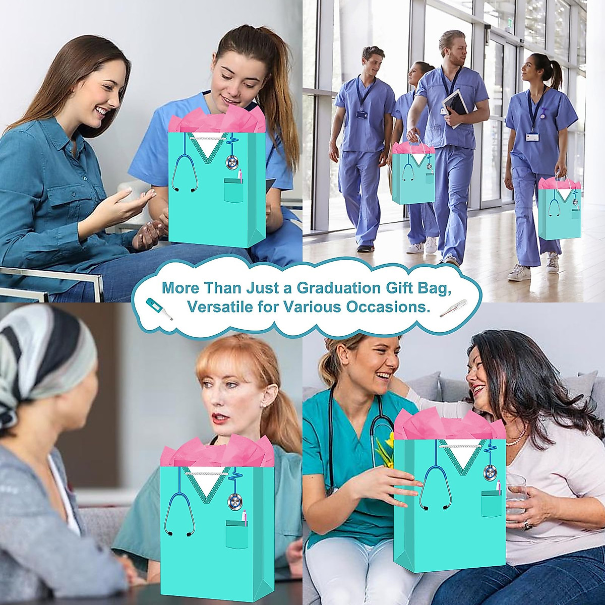 WHATSIGN Nurse Graduation Gifts Bag,Nurse Doctor Graduation Gift Bag,13" Large Gift Bag with Tissue Paper and Card for Nurse Doctor Medical School Graduate,Occupational Therapist,Nurses Party Supplies