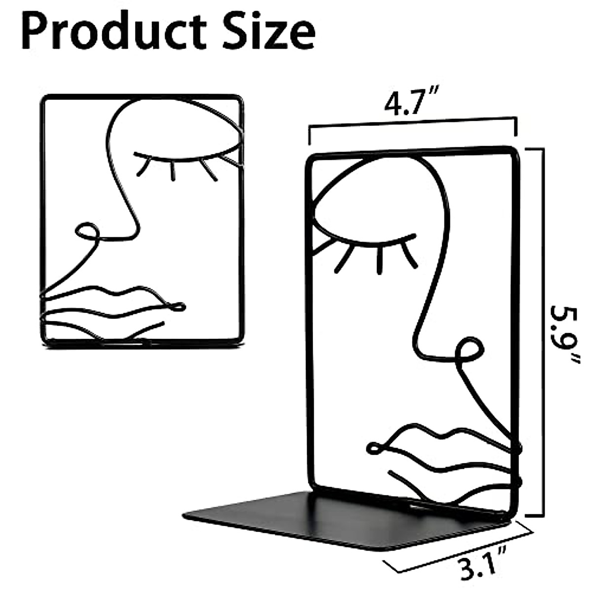 Book Ends Modern Abstract Design Bookends for Shelves （Metal/Black） Heavy Duty Decorative Non-Skid Bookends Book Stoppers for Books and CDs