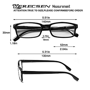 Kerecsen 4 Pack Reading Glasses for Women/Men Spring Hinges Readers Glasses Lightweight Eyeglasses (4 Pack Black, 1.75)