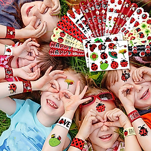 Cherisnowy 48 PCS Ladybug Party Favors 24PCS Tattoos Sticker 24PCS Slap Bracelets Wristbands Perfect for Themed Birthday Baby Showers or Classroom Rewards Ideal Decor and Gifts for Girls and Boys