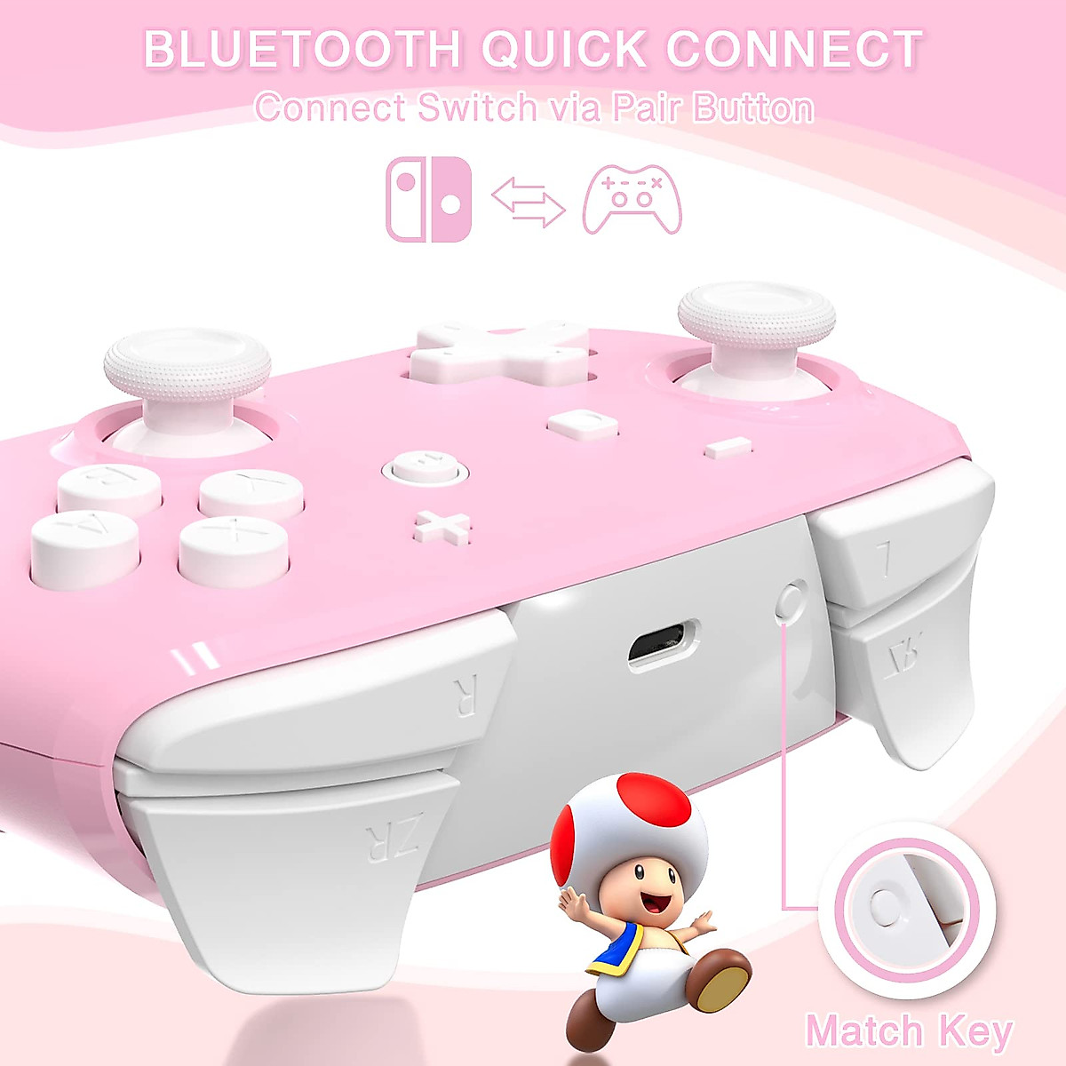 Wireless Switch Pro Controller for Switch/Switch Lite/Switch OLED, momen Pink Wireless Pro Controller with Turbo, Motion, Adjustable Vibration, Wake-Up, Gyro Axis