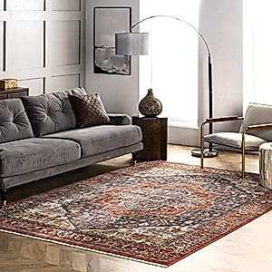nuLOOM Oliveira Floral Medallion Fringe Area Rug, 5' 3" x 7' 7", Red