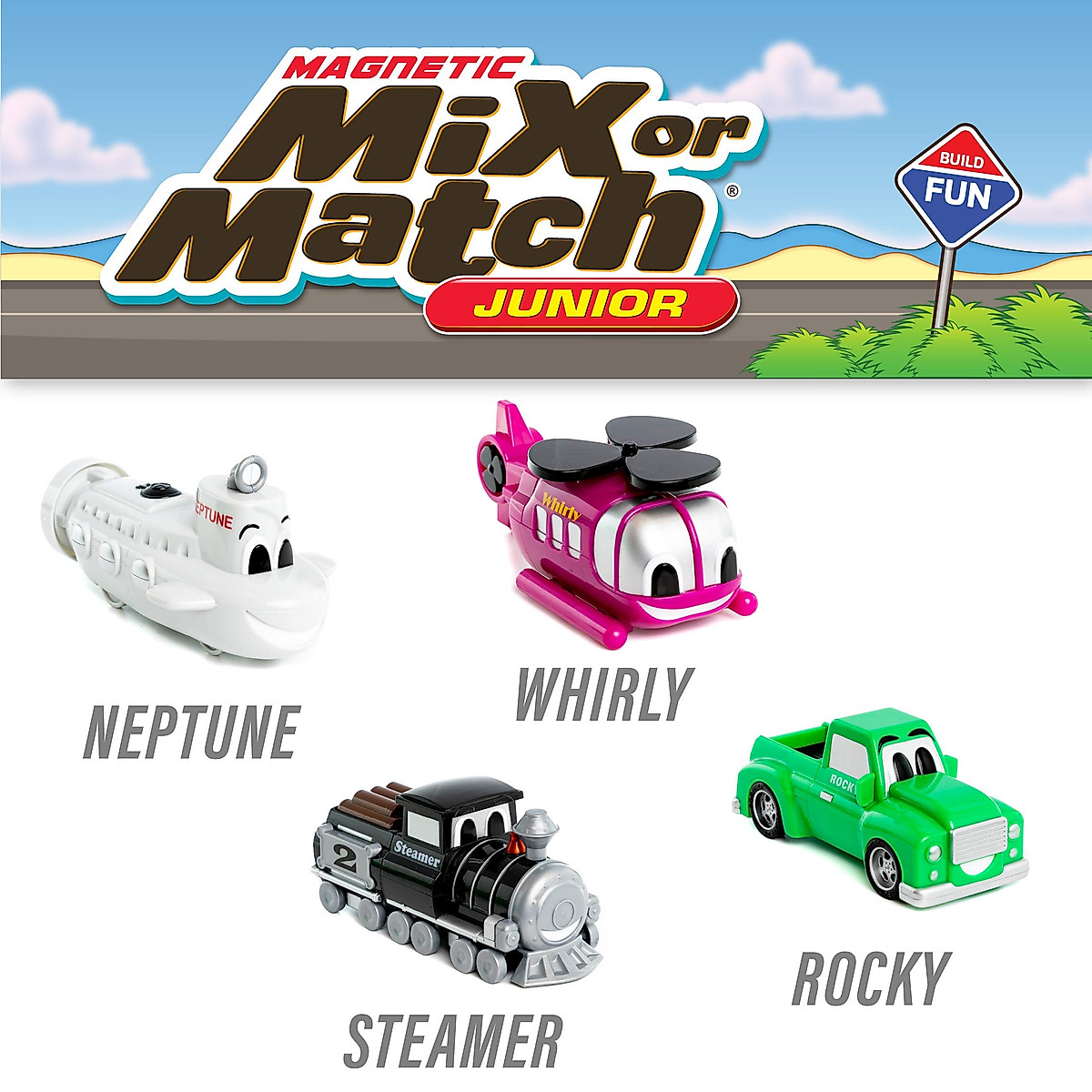 Mix or Match Vehicles Junior 2, Magnetic Toy Play Set, 8 Pieces