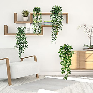 Sggvecsy Fake Hanging Plants 4 Pack Artificial Hanging Eucalyptus Plants Fake Potted Greenery Faux Eucalyptus Mandala Vine Ivy Vine Leaves Pea Pod for Home Indoor Outdoor Wall Garden Decor