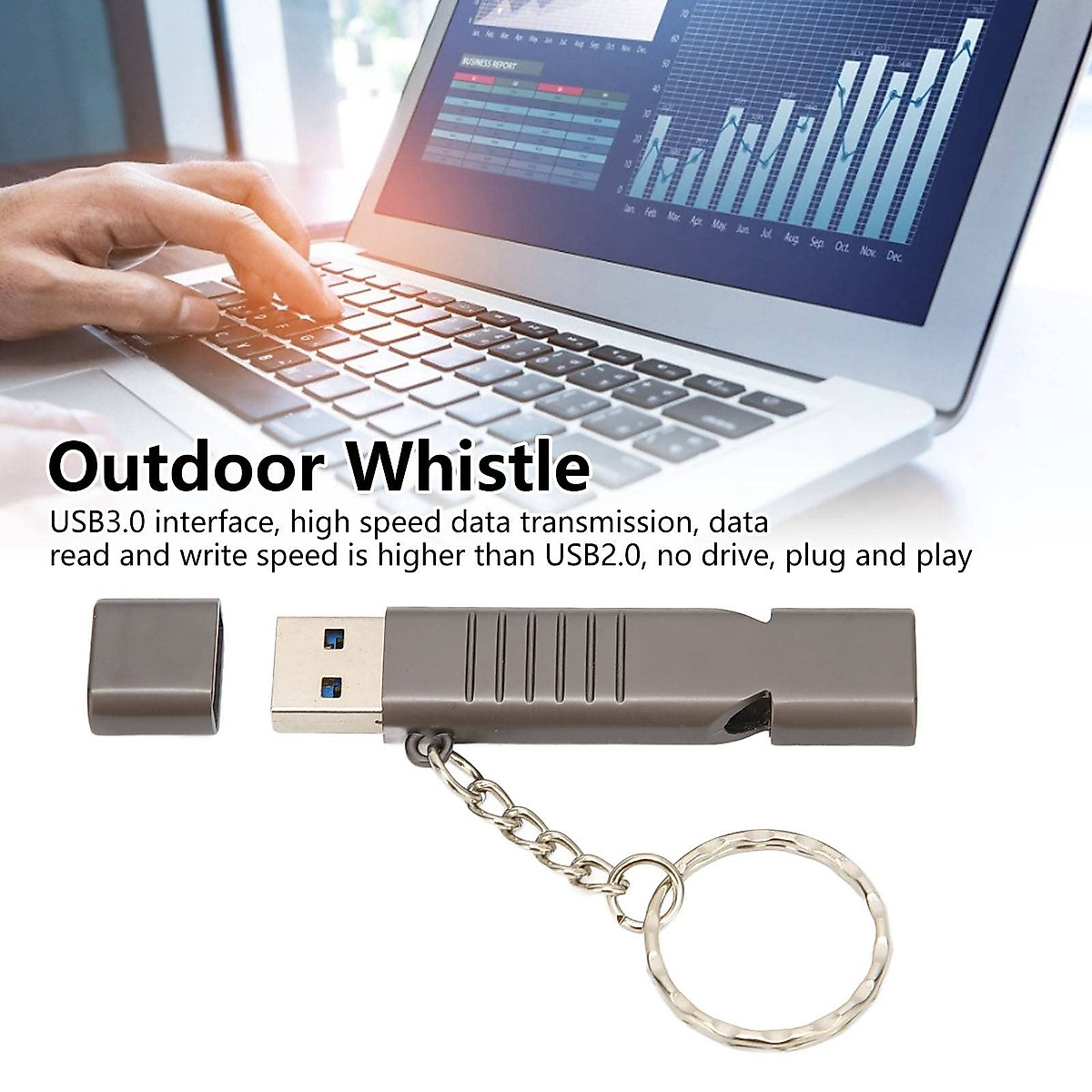 070 Whistle Flash Drive, Multifunctional USB Memory Stick, Waterproof 120dB Sound Whistle with Key Chain for Outdoor Activities, Whistle USB Stick Plug and Play(32 GB)