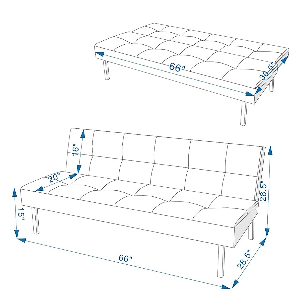 Panana Convertible Sofa Bed Modern Folding Recliner Futon Sofa for Small Living Room, Brown