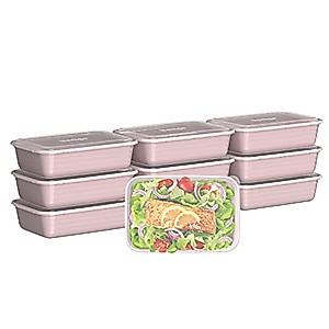 Bentgo® Prep 1-Compartment Containers - 20-Piece Meal Prep Kit with 10 Trays & 10 Custom-Fit Lids - Durable Microwave, Freezer, Dishwasher Safe Reusable BPA-Free Food Storage Containers (Blush Pink)