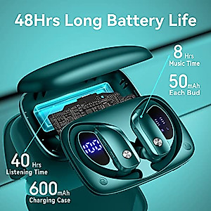 Wireless Earbuds Bluetooth Headphones 48hrs Play Back Sport Earphones with LED Display Over-Ear Buds with Earhooks Built-in Mic Headset for Workout Green BMANI-VEAT00L