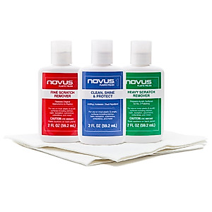 NOVUS-PK1-2 | Plastic Clean & Shine #1, Fine Scratch Remover #2, Heavy Scratch Remover #3 and Polish Mates Pack | 2 Ounce Bottles