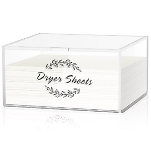 FEBSNOW Dryer Sheet Dispenser Acrylic Dryer Sheet Container Dryer Sheet Holder with Lid Clear Tissue Box for Laundry Room Bathroom Kitchen Organization