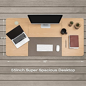 Homall Electric Height Adjustable Standing Desk 55 x 28 Inches Computer Desk Stand Up Home Office Workstation Desk T-Shaped Metal Bracket Desk with Wood Tabletop and Memory Settings （Beige）