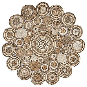 LR Home Natural Jute Area Rug, 4' Round, Bleach Gray