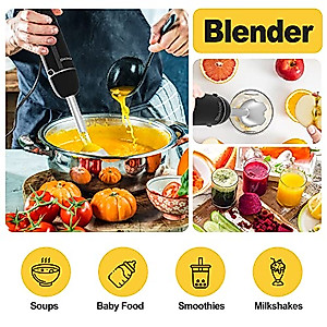 Blackcow Immersion Hand Blender,500W 5-in-1 Hand Blender Electric 12-Speed with Turbo Mode,Handheld Blender Stick with 304 Stainless Steel Blades for Soup, Smoothie, Puree, Baby Food