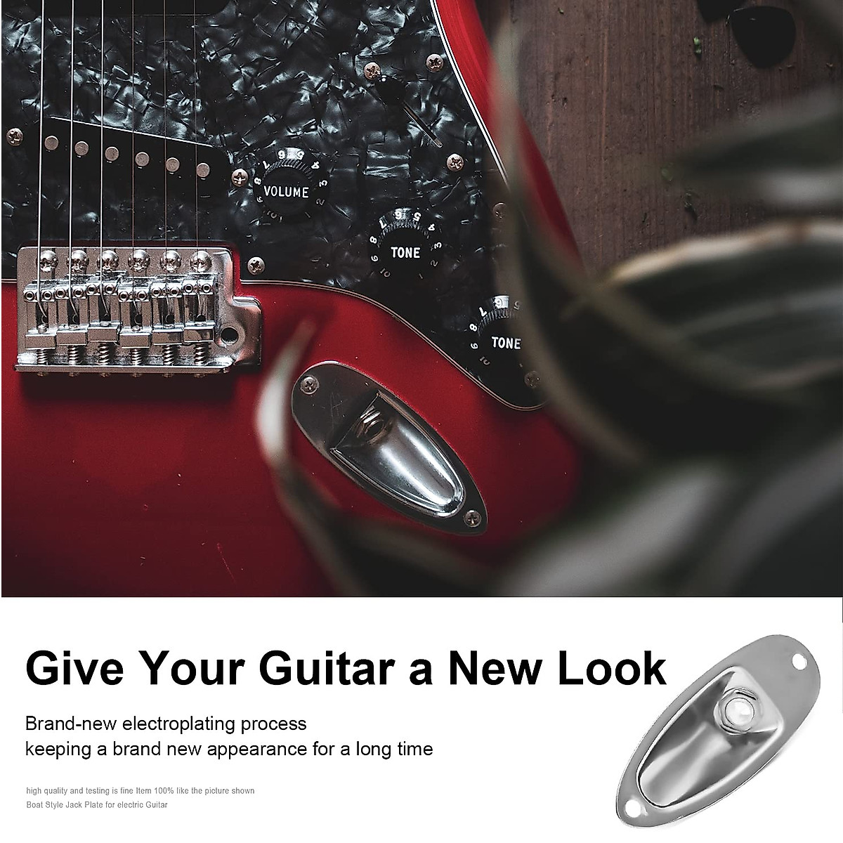 MAXCHEER Guitar Input Jack Socket Plate Output Loaded Boat Style 1/4 Inch with Screws for Fender Stratocaster Strat St Mono Electric Guitar for Electric Guitar Replacement Parts (Chrome)