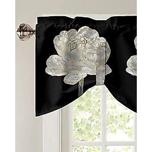 Meet 1998 Tie Up Valance 12 Inches Long Abstract White Gold Flower Adjustable Top Shade Valance for Kitchen Window Treatments Rod Pocket Short Valances for Living Room Kids Room 42x12 1 Panel