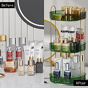 ZHIAI Rotating Makeup Organizer for Vanity, Perfume Organizer Large Bathroom Organizers and Storage, Skincare Organizers Lipstick Toiletry Spinning Holder Countertop 360 Spinning 3 Tier Green