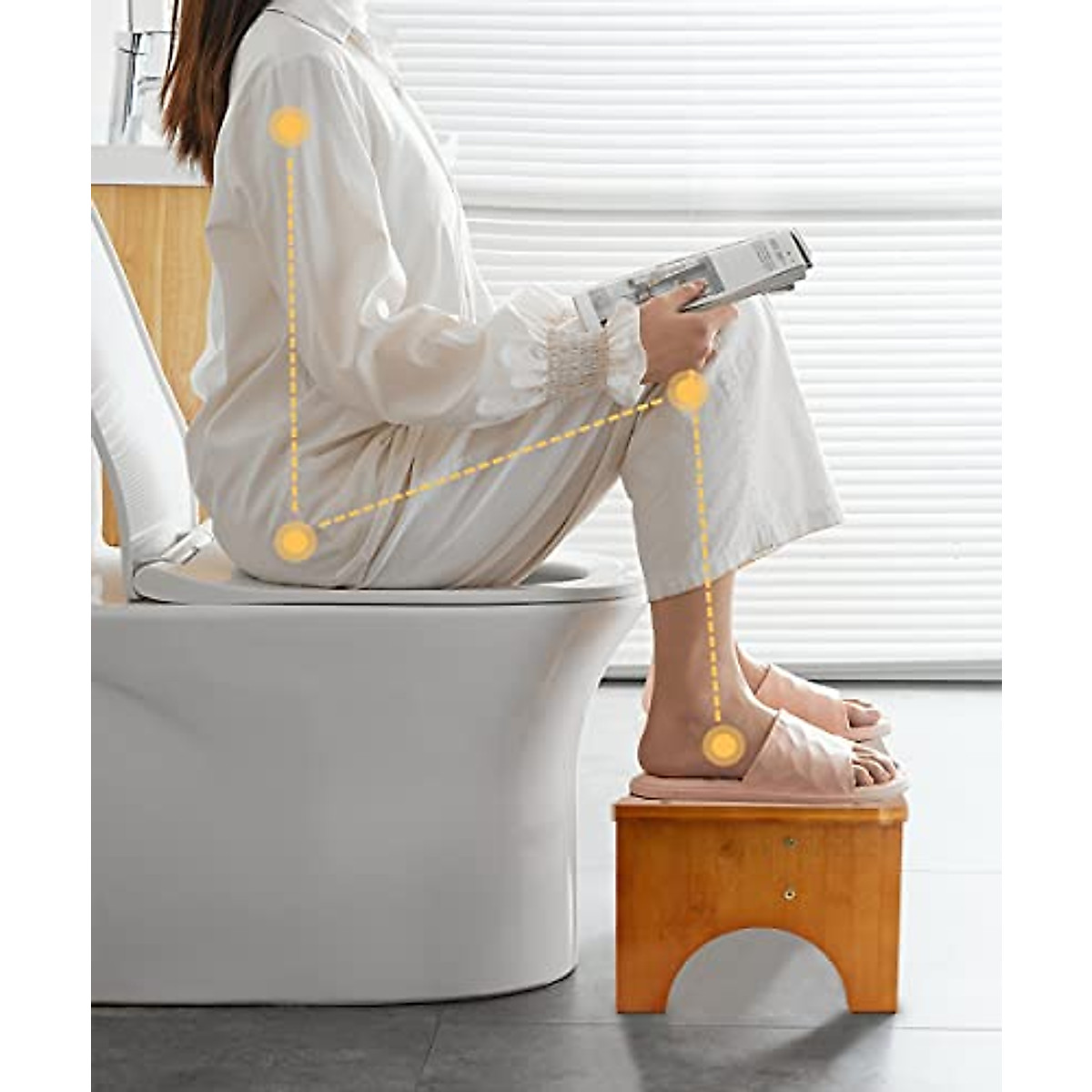 Bamboo Toilet Stool for Adults, JACNITAD 6.5" Toilet Poop Stool, Bathroom Toilet Stool with Non-Slip Mat for Adults Children, Original Simple Design Healthy Portable Adult Toilet Poop Stool (Tan)