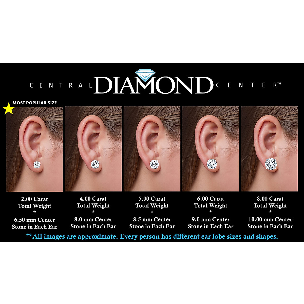 Central Diamond Center 14K Solid Gold Post & Sterling Silver 4 Prong CZ Stud Earrings - Platinum Plated - 8.00mm - 4.00cttw