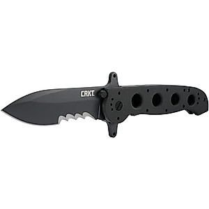 CRKT M21-14SFG EDC Folding Pocket Knife: Special Forces Everyday Carry, Black Serrated Edge Blade, Veff Serrations, Automated Liner Safety, Dual Hilt, G10 Handle, Reversible Pocket Clip