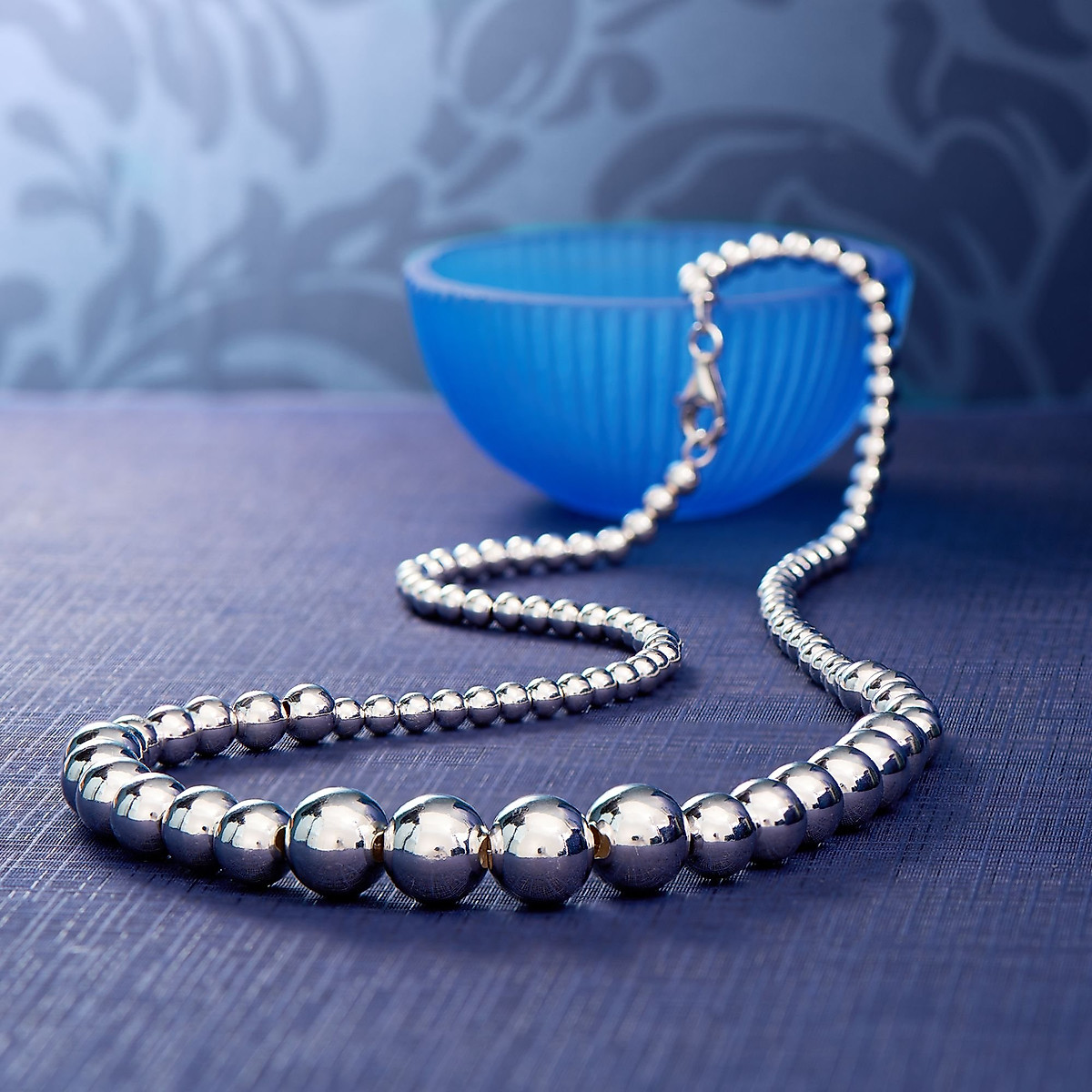 Ross-Simons Italian 4-10mm Sterling Silver Bead Graduated Necklace. 20 inches