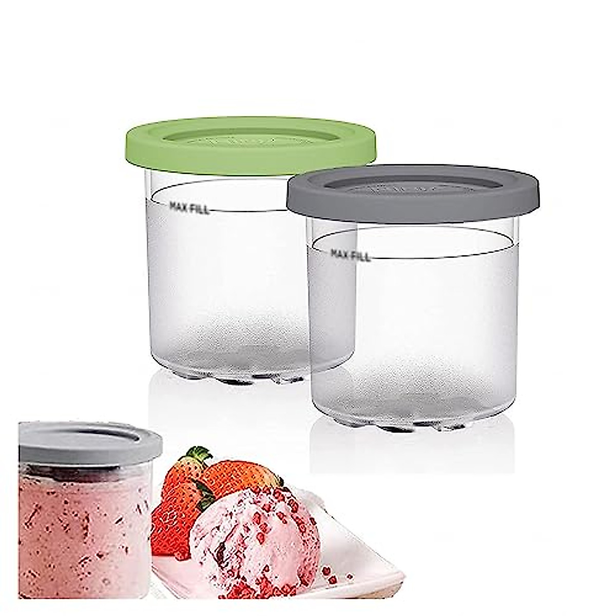 VRINO 2/4/6PCS Creami Pints and Lids, for Ninja Creami Cups,16 OZ Ice Cream Pint Containers Airtight,Reusable for NC301 NC300 NC299AM Series Ice Cream Maker,Gray+Green-6PCS
