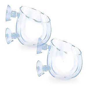 SunGrow 2-Pack Aquatic Plant Pot with Suction Cups, Crested Gecko Food Holder, Aquarium Plant Holder Cup for Aquaponic Fish & Shrimp Tank Décor, Suction Cup Window Planter Creates Floating Illusion
