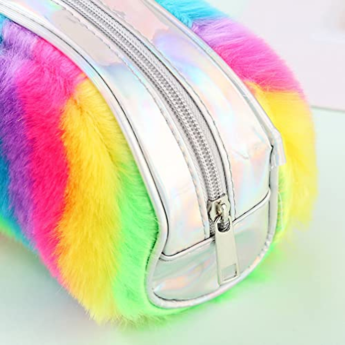 Plush Pencil Case Pen Bag: Zipper Rainbow Pencil Pouch Make Up Cosmetic Bag Stationary Organizers for Girls Boys Home School