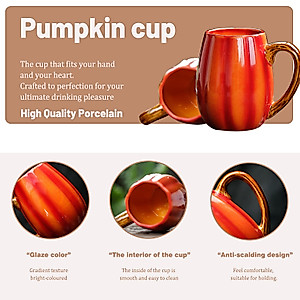 Artceramic Pumpkin Mugs, Ceramic Coffee Mugs and Tea Mug, Novelty Orange Ceramic Pumpkin Shaped Cup, Halloween, Thanksgiving, Christmas, Birthday Gifts,1PC