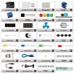 Smraza Ultimate Starter Kit with Tutorial, Breadboard Holder, Jumper Wires, Resistors, DC Motor Compatible with Arduino R3 Project Compatible with Mega 2560 Compatible with Nano