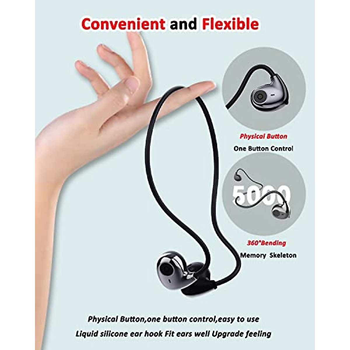 CHNYBQT Air Conduction Headphones，Bluetooth 5.2 Open Ear Headphones Wireless Earphones with Built-in Mic，Flexible and Lightweight Waterproof Sport Headset for Running, Cycling, Hiking, Driving