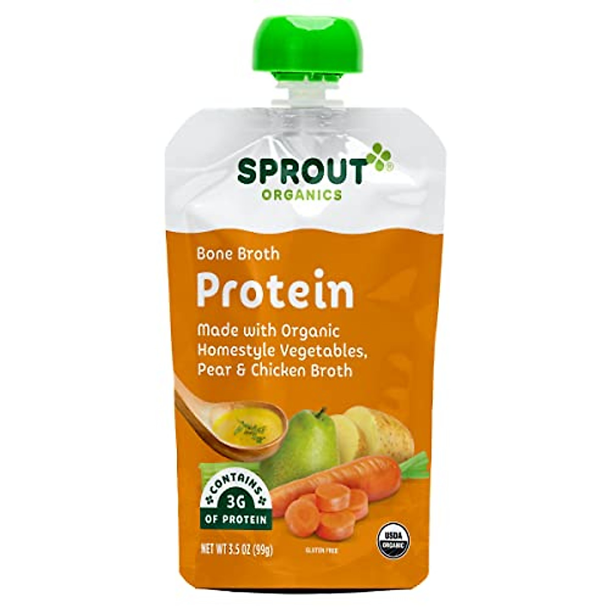 Sprout Organic Baby Food, Stage 2 Pouches, Homestyle Vegetables and Pear with Chicken Broth, 3.5 Oz Purees (Pack of 12)