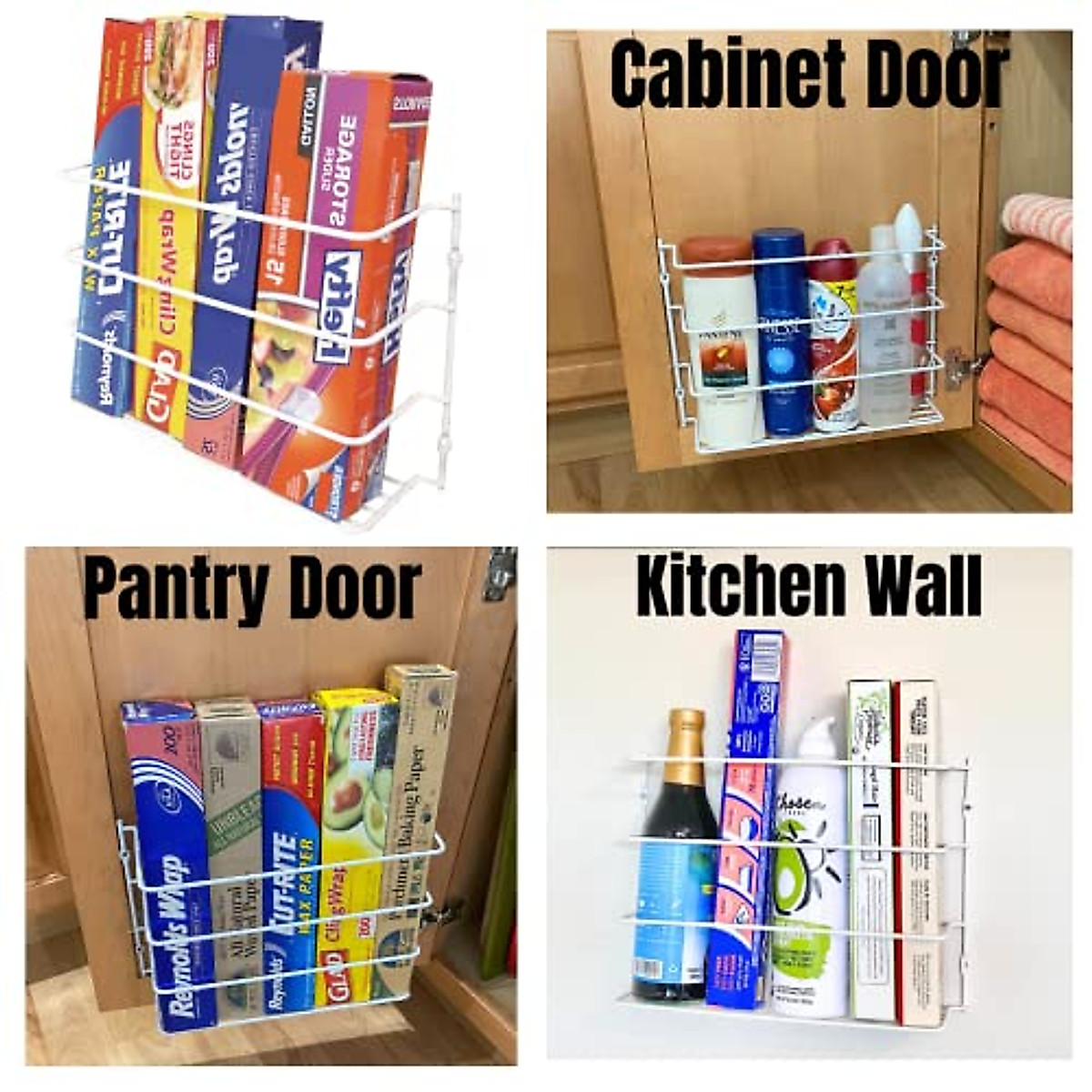 Evelots Plastic and Foil Wrap Organizer on Cabinet Door or Pantry Wall Rack - Sandwich, Freezer, Food Bag Storage Organizer - Bathroom Laundry Supplies, Kitchen Organization and Storage