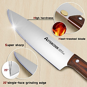 Knife Set, 15 Pieces Kitchen German High Carbon Stainless Steel Knife Set with Red Elm Wood Block, Classic Triple Rivet Chef Knife, Best Gift…