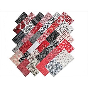34-10 x 10 inch Quilting Layer Cake Squares Red/Black/White - No DUPES!!!
