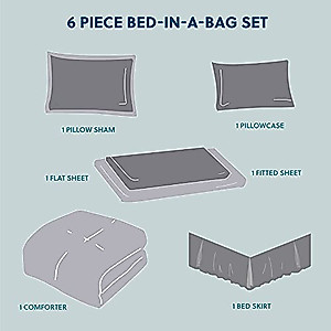 Bedsure Twin Bed in A Bag - Twin Comforter Sets 6 Piece Stripes Seersucker Bedding Set, Soft Lightweight Down Alternative Comforter Twin Bed Set(Grey 68x88 inch)