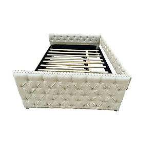 DNYN Upholstered Full Size Daybed with Trundle, Extendable Bedframe w/Put Out Bed Design & Button & Copper Nail,No Box Spring Needed,for Small Space, Beige