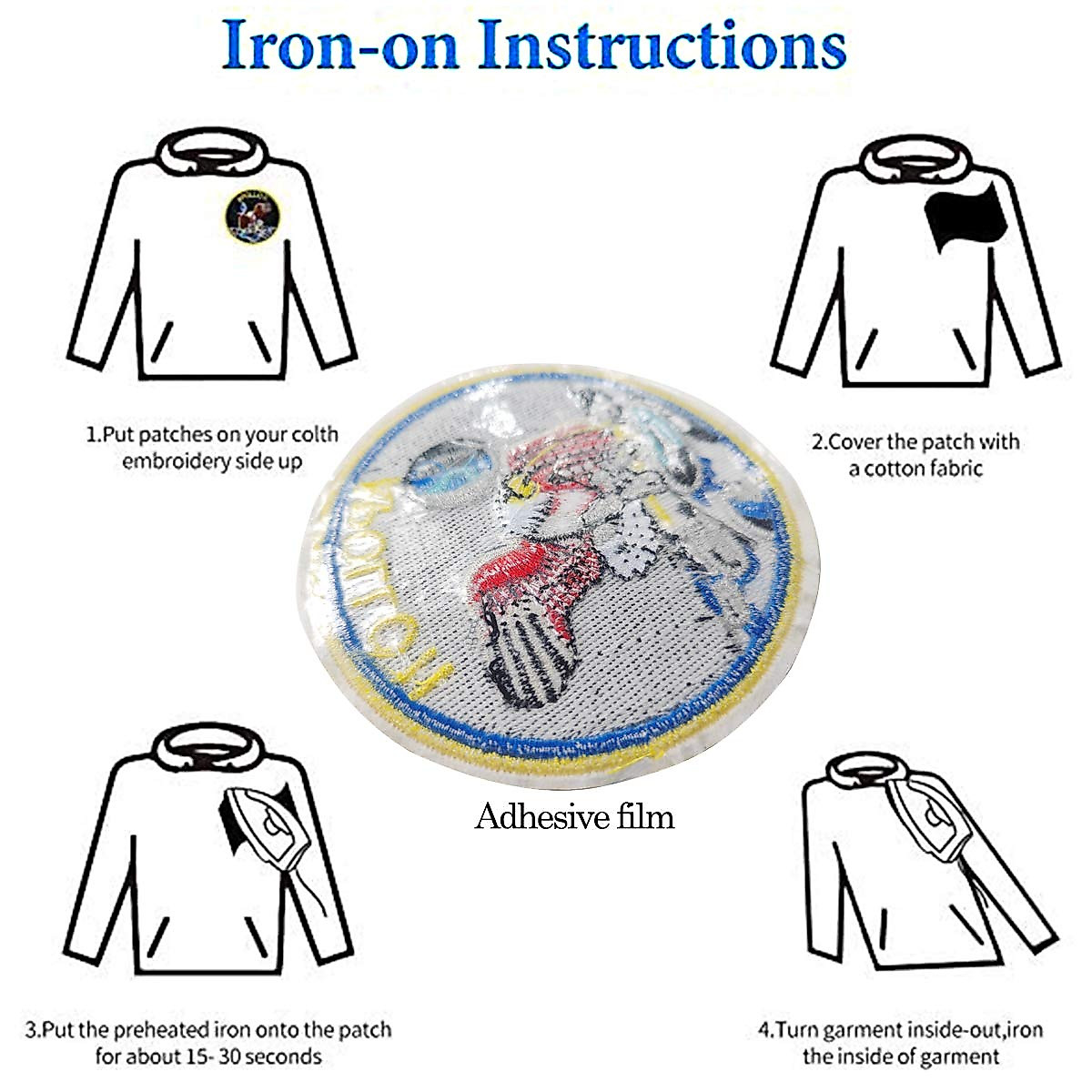 Space Shuttle Patches,NASA Patches,bfuee Apoll Patches,US Flag Patches for Hats,Jackets,Shirts,Vests, Shoes, Jeans 8 Pieces