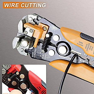 HKS Wire Stripper 24-10 AWG (0.2-6 mm²), 3 in 1 Automatic 8 Inch Self-adjusting Wire Stripping Tool with Cutting & Crimping Function
